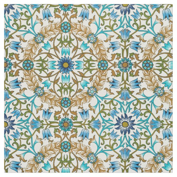William Morris Daffodil Vintage Green Pattern Fabric | Zazzle