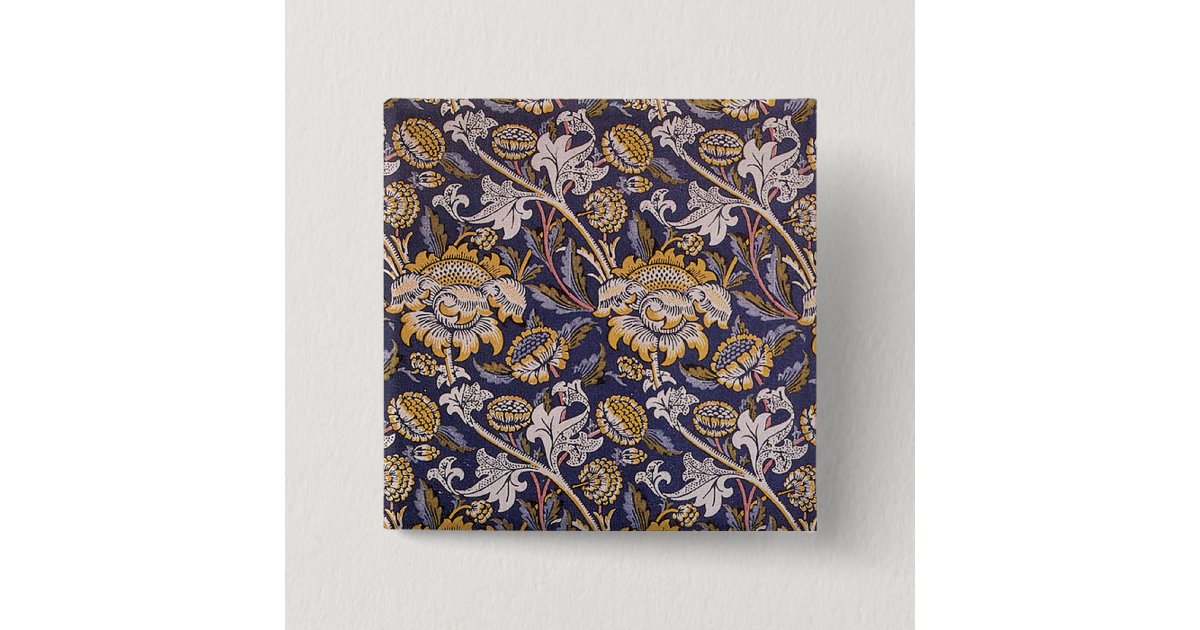 William Morris Wey Floral Wallpaper Pinback Button | Zazzle