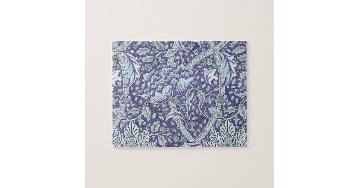 William Morris Windrush blue floral flowers Jigsaw Puzzle | Zazzle