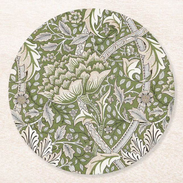 William Morris Windrush floral flowers classic Round Paper Coaster | Zazzle