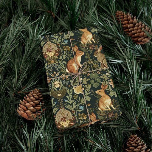 William Morris Woodland Floral Rabbits Christmas Wrapping Paper | Zazzle