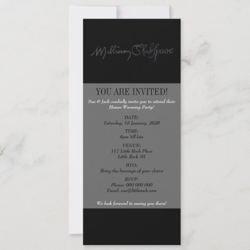 William Shakespeare Signature Invitation | Zazzle