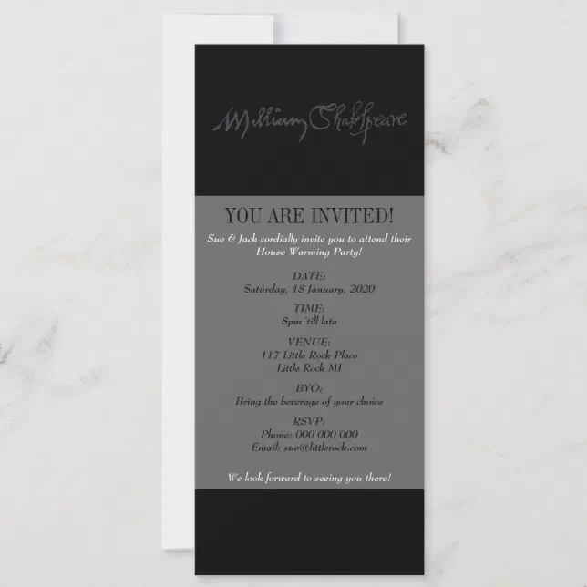 William Shakespeare Signature Invitation | Zazzle