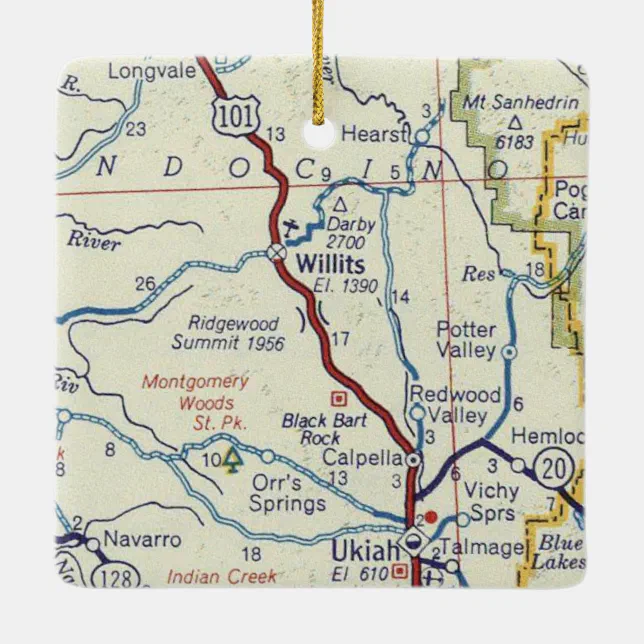 Willits CA Retro Map Ceramic Ornament | Zazzle