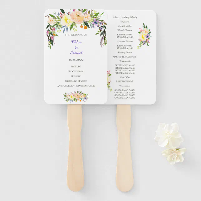 Willow and Floral Wedding Program Hand Fan | Zazzle