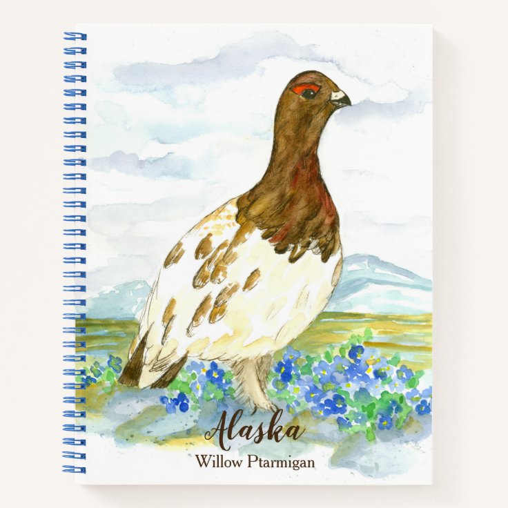 Willow Ptarmigan Alaska State Bird Blue Watercolor Notebook | Zazzle