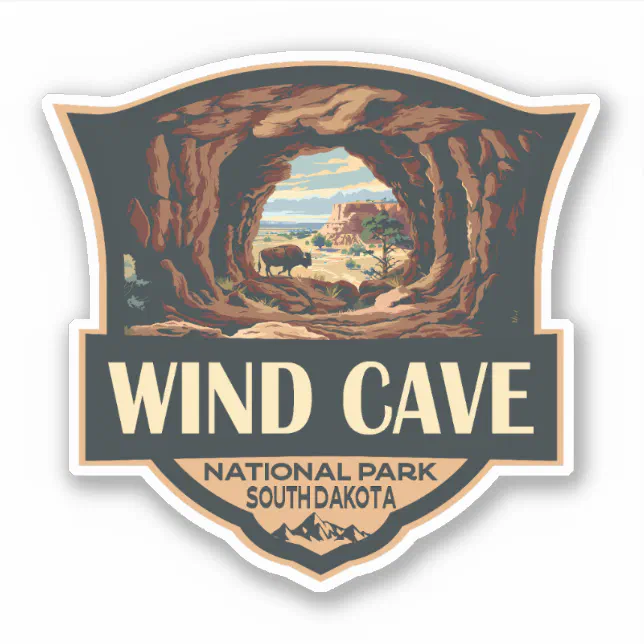 Wind Cave National Park Illustration Retro Badge Sticker | Zazzle
