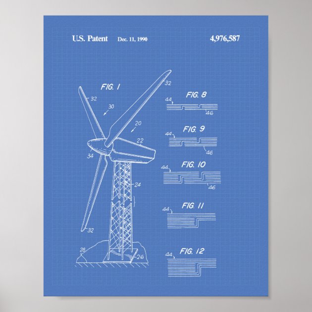 Prints Giclée Vertical Wind Turbine Patent Print Art 1977 etna.com.pe
