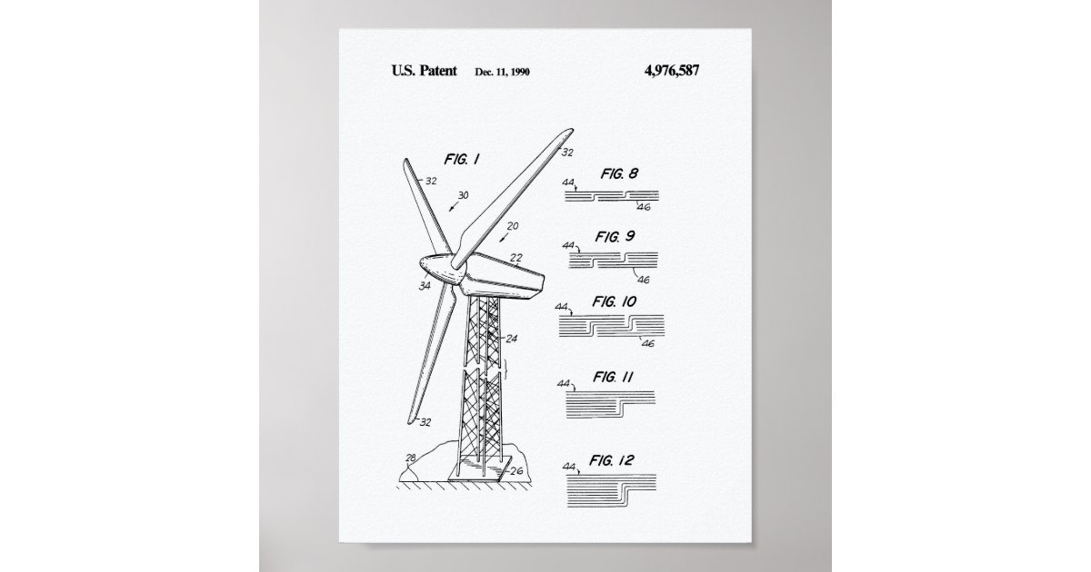 Wind Turbine Rotor 1990 Patent Art White Paper Poster | Zazzle