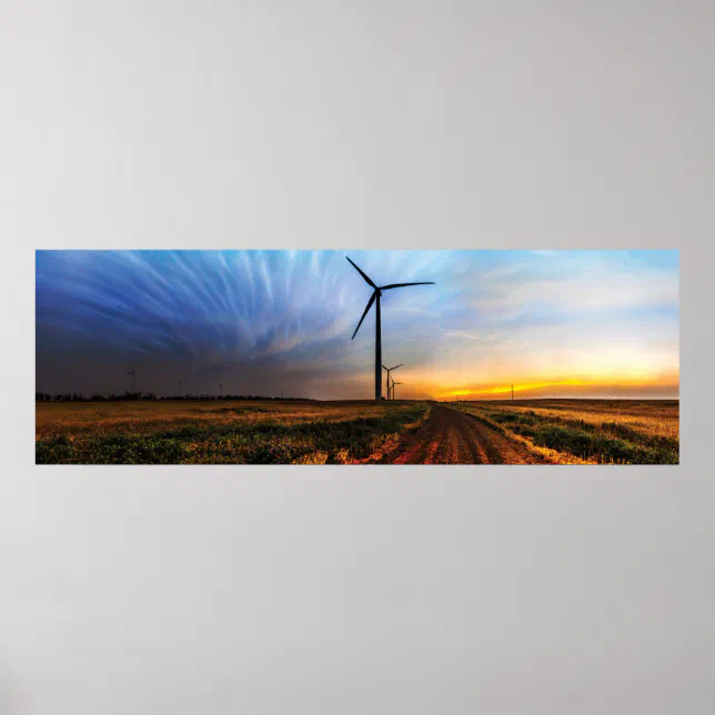 Wind Turbine Sunset Poster | Zazzle