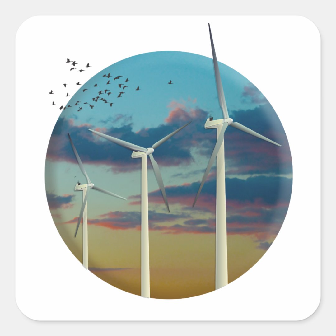 Wind Turbines Painted Sky Square Sticker | Zazzle