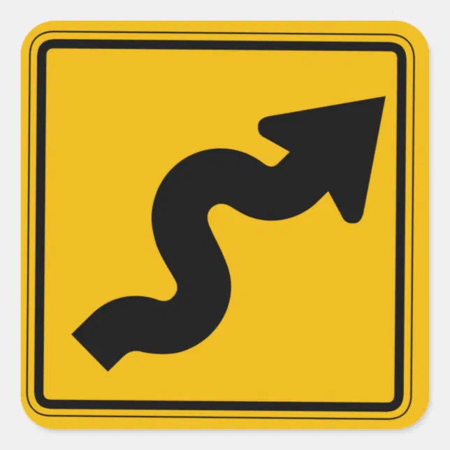Winding Road Left, Traffic Warning Sign, USA Square Sticker | Zazzle