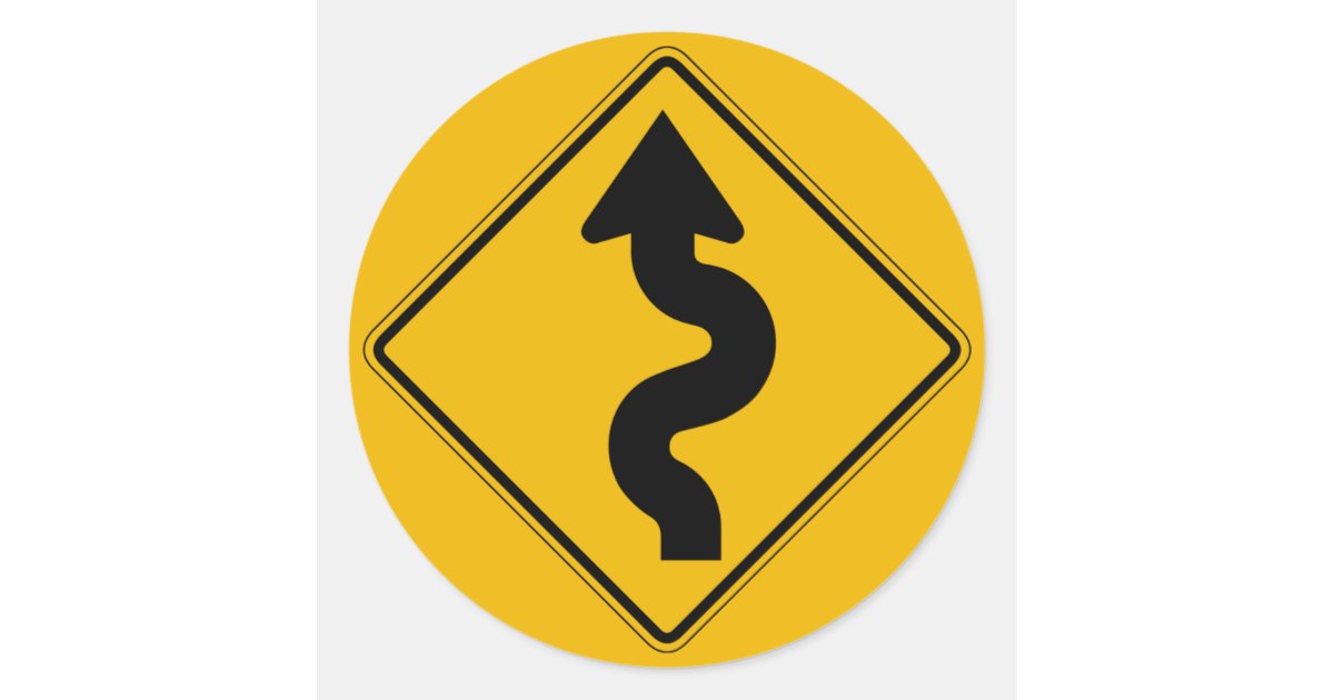 Winding Road, Traffic Warning Sign, USA Classic Round Sticker | Zazzle