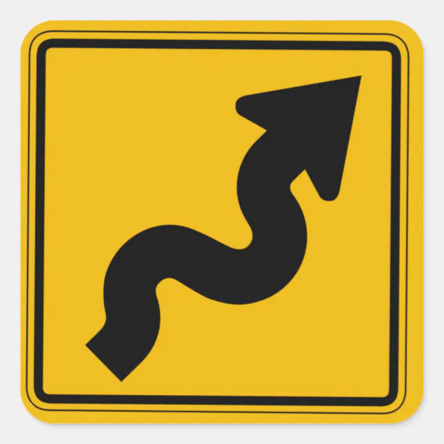 Winding Road, Traffic Warning Sign, USA Square Sticker | Zazzle