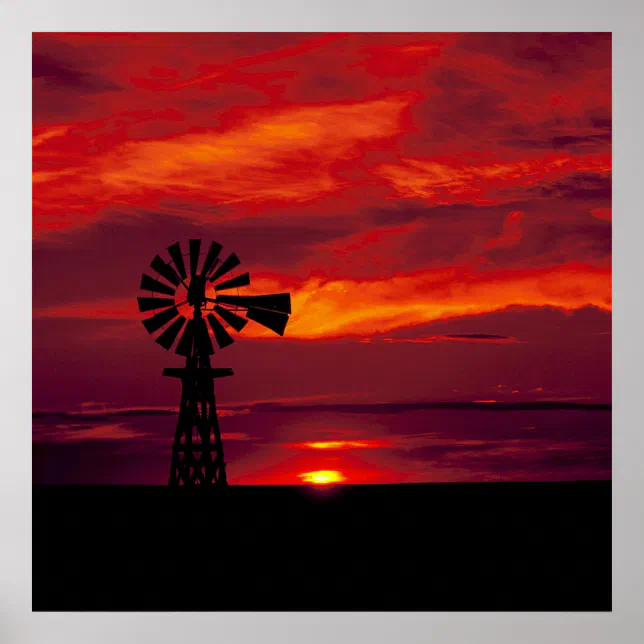 Windmill And Sunset Poster | Zazzle