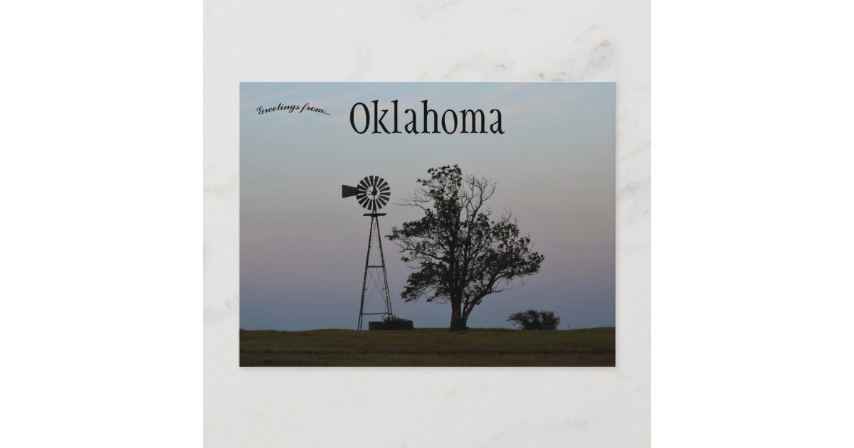 Windmill and Tree at Sunset in Oklahoma USA Postcard | Zazzle