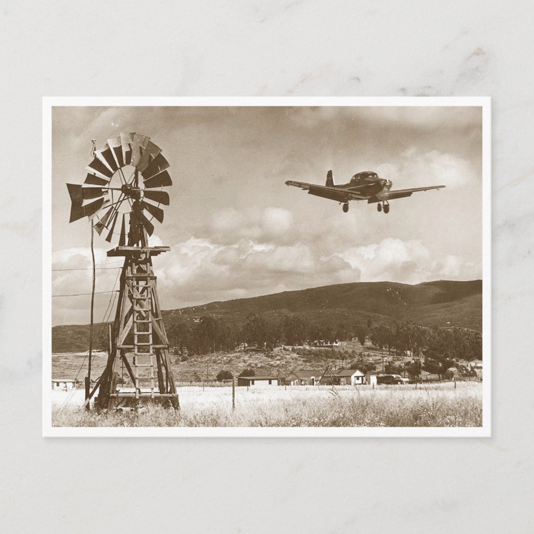 Windmill and vintage airplane photo postcard | Zazzle