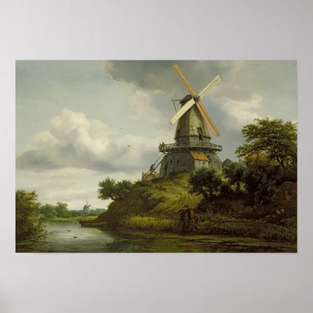 Windmill by a River Poster | Zazzle