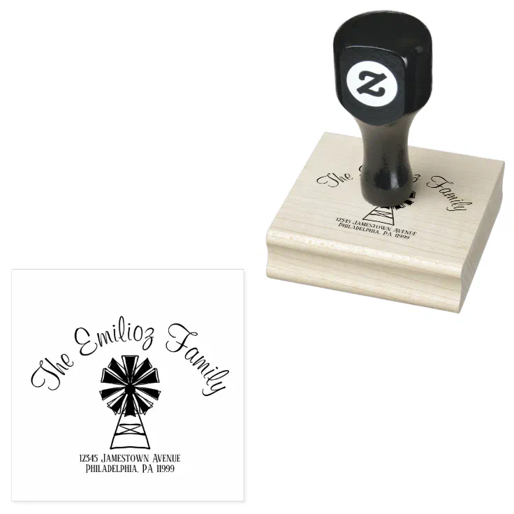 Windmill Hand Drawn Name Address Rubber Stamp | Zazzle