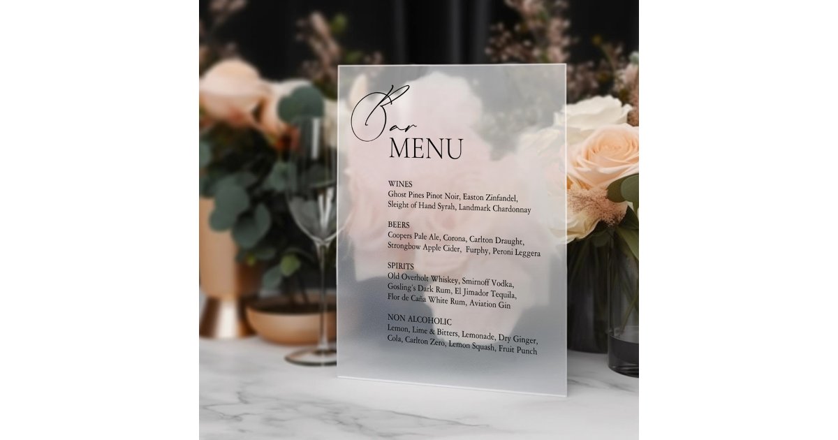 Window Cling Wedding Bar Menu Sign | Zazzle
