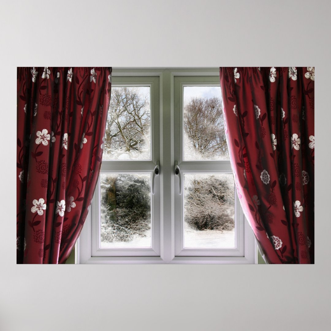 Window view to a snow scene poster | Zazzle