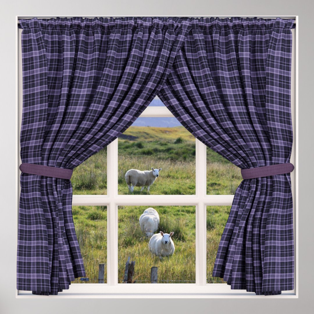 Window View with Sheep and Peaceful Scenery Poster | Zazzle