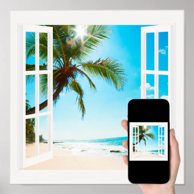 Window with Beach and Ocean Custom Sizes! Poster | Zazzle