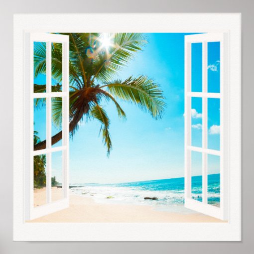 Window with Beach and Ocean Custom Sizes! Poster | Zazzle