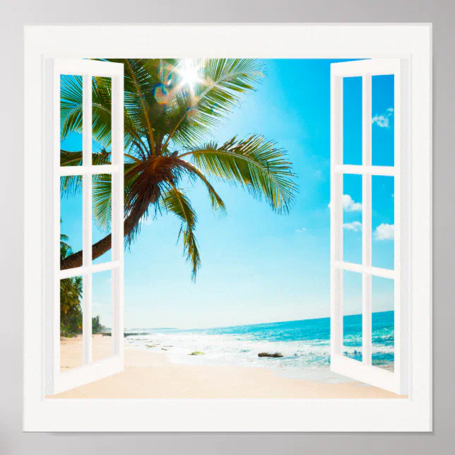 Window with Beach and Ocean Custom Sizes! Poster | Zazzle