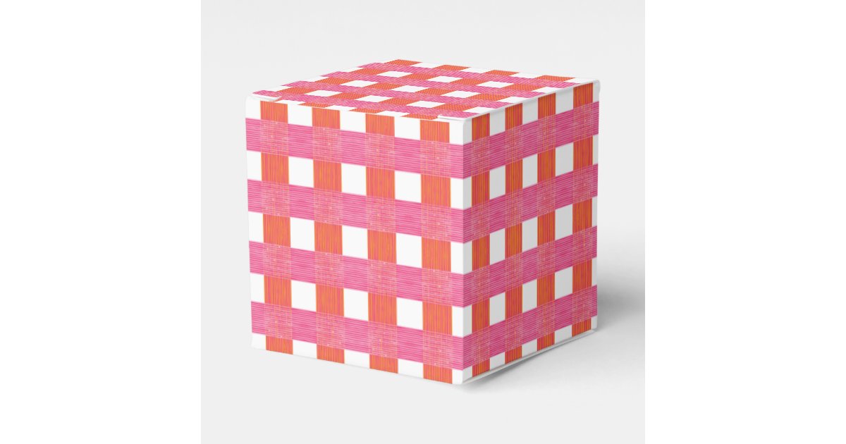 Windowpane Weave Gingham in Pink and Orange Favor Boxes | Zazzle