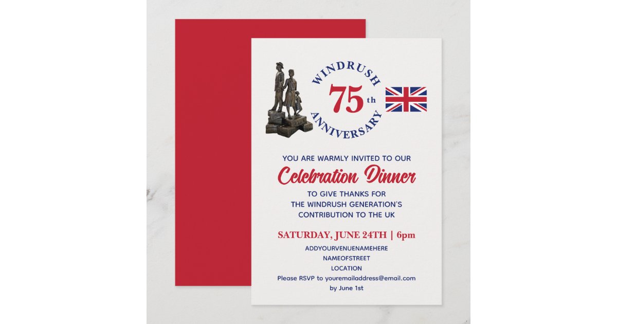 WINDRUSH 75th Anniversary Union Jack Invitation | Zazzle