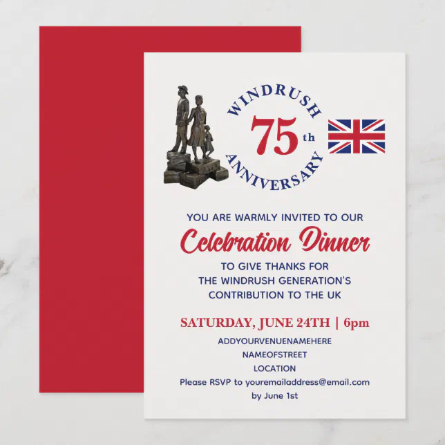 WINDRUSH 75th Anniversary Union Jack Invitation | Zazzle