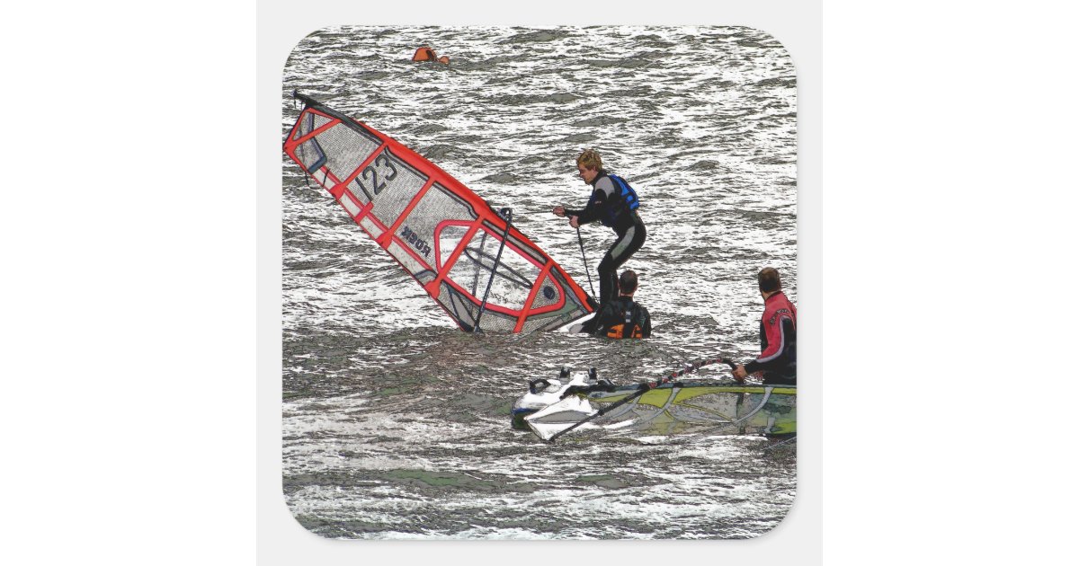 WINDSURFING SQUARE STICKER | Zazzle