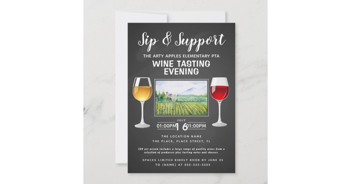 wine and cheese fundraiser event sip and support invitation | Zazzle