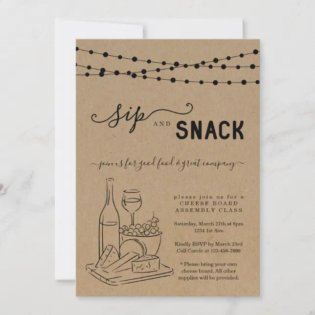 Wine and Cheese Party, Sip & Snack Invitation | Zazzle