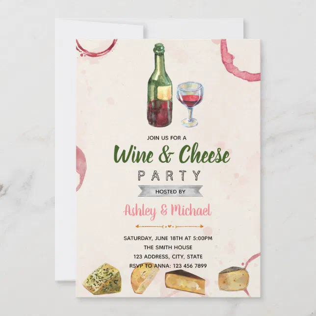Wine and cheese theme party invitation | Zazzle