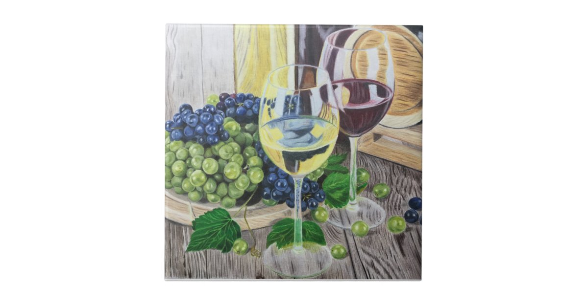 Wine and Grapes Ceramic Tile | Zazzle