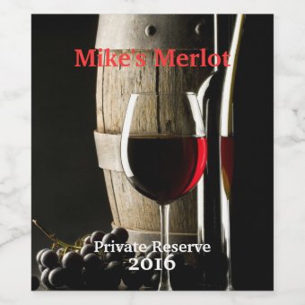 Wine Barrel and Glass Wine Label | Zazzle
