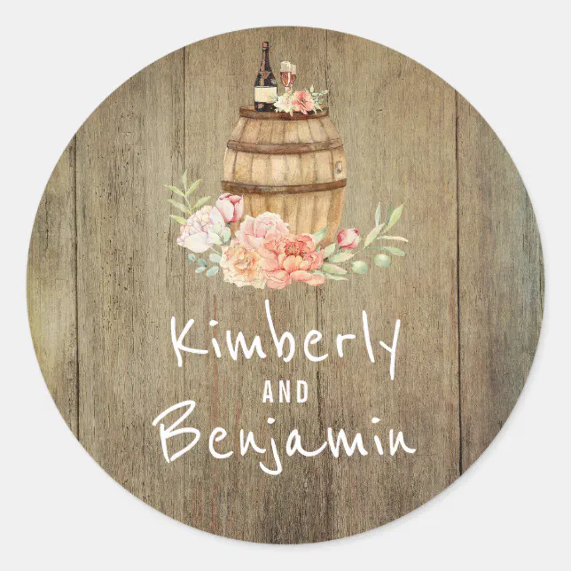 Wine Barrel Rustic Country Wedding Classic Round Sticker | Zazzle