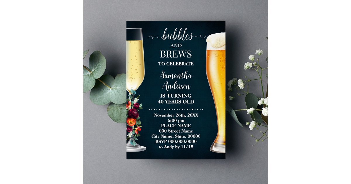 Wine Blue Bubble & Brew Birthday Invitation | Zazzle