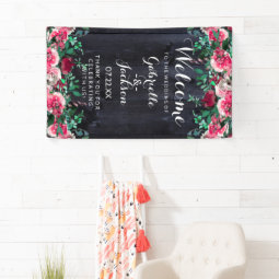Wine Blush & Navy Wood Burgundy Wedding Welcome Banner | Zazzle