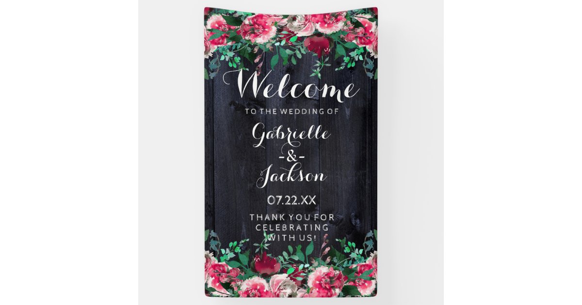 Wine Blush & Navy Wood Burgundy Wedding Welcome Banner | Zazzle