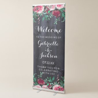 Wine Blush & Navy Wood Burgundy Wedding Welcome Retractable Banner | Zazzle