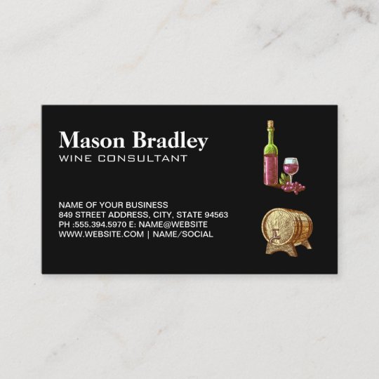 Wine Bottle and Glass | Wooden Barrel Business Card | Zazzle.com