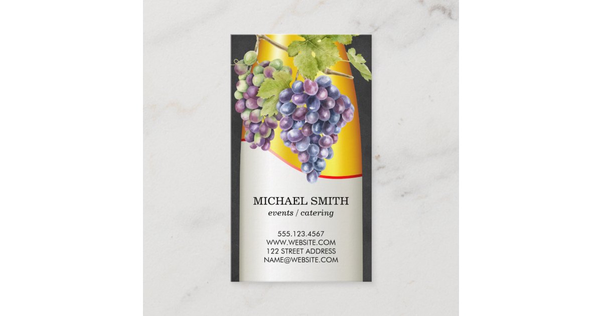 Wine Bottle and Grapes on Vine Business Card | Zazzle
