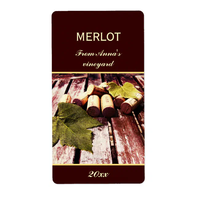Wine bottle corks and grape leaf bottle label | Zazzle