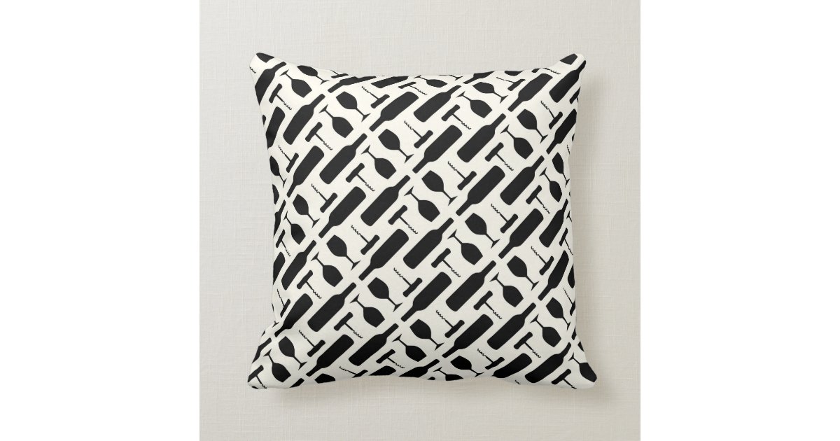 Wine Bottle Corkscrew Glass Pattern in Black Throw Pillow | Zazzle.com