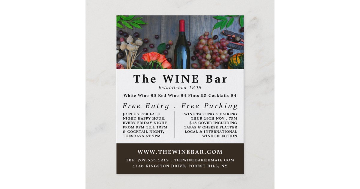 Wine Bottle Display, Wine Bar/Winery Advertising Flyer | Zazzle