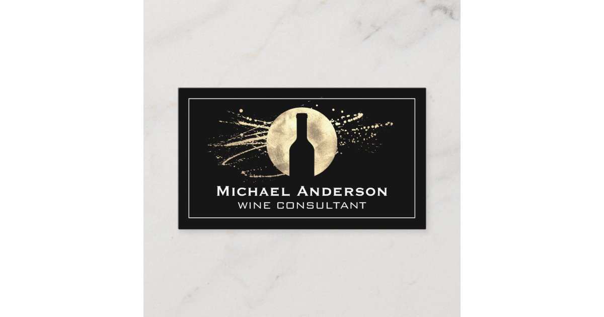Wine Bottle | Gold Splatter Business Card | Zazzle