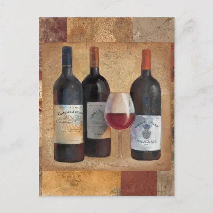 Wine Bottles with Glass Postcard | Zazzle